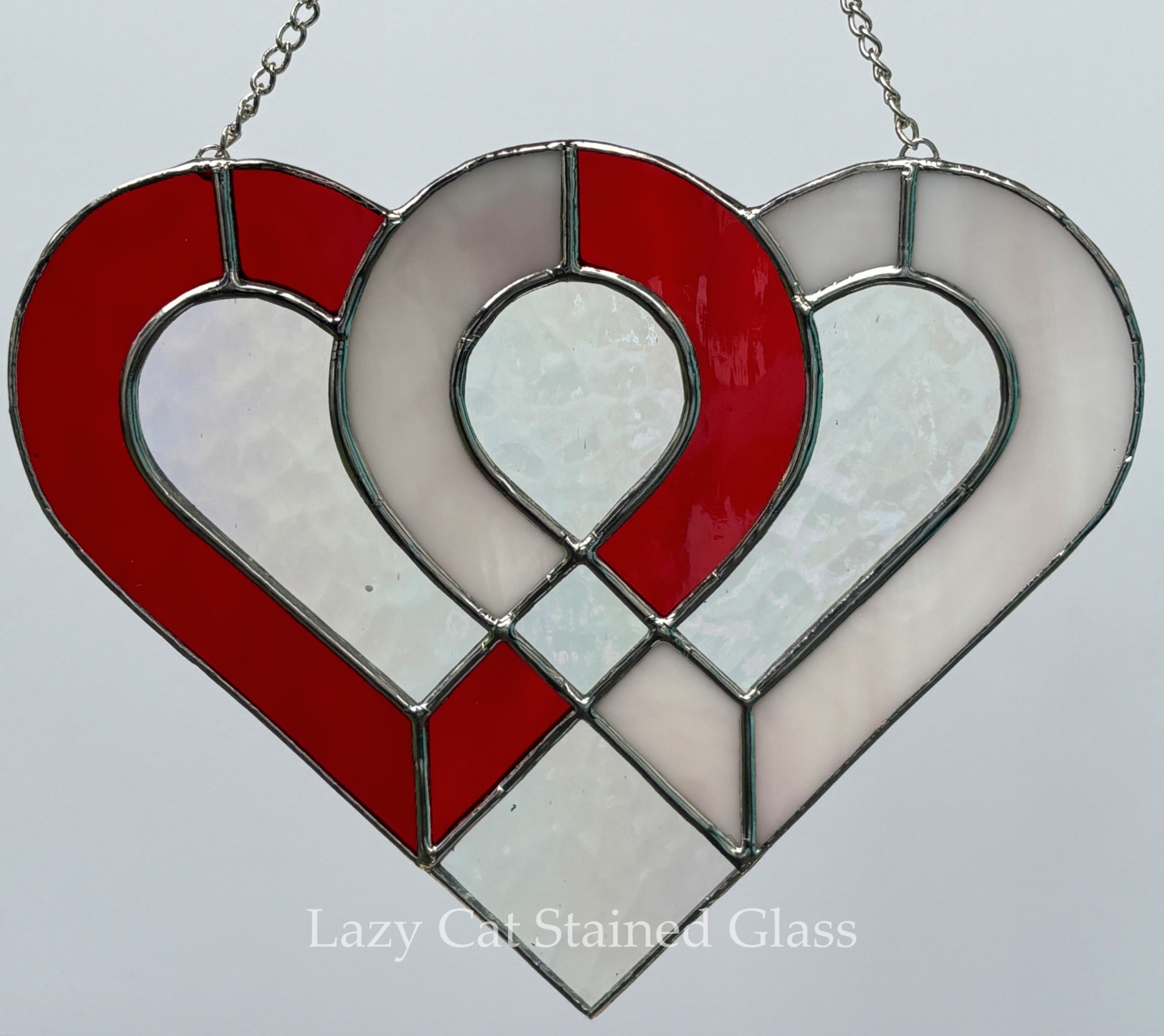 Interlocking Hearts Stained Glass – Lazy Cat Stained Glass