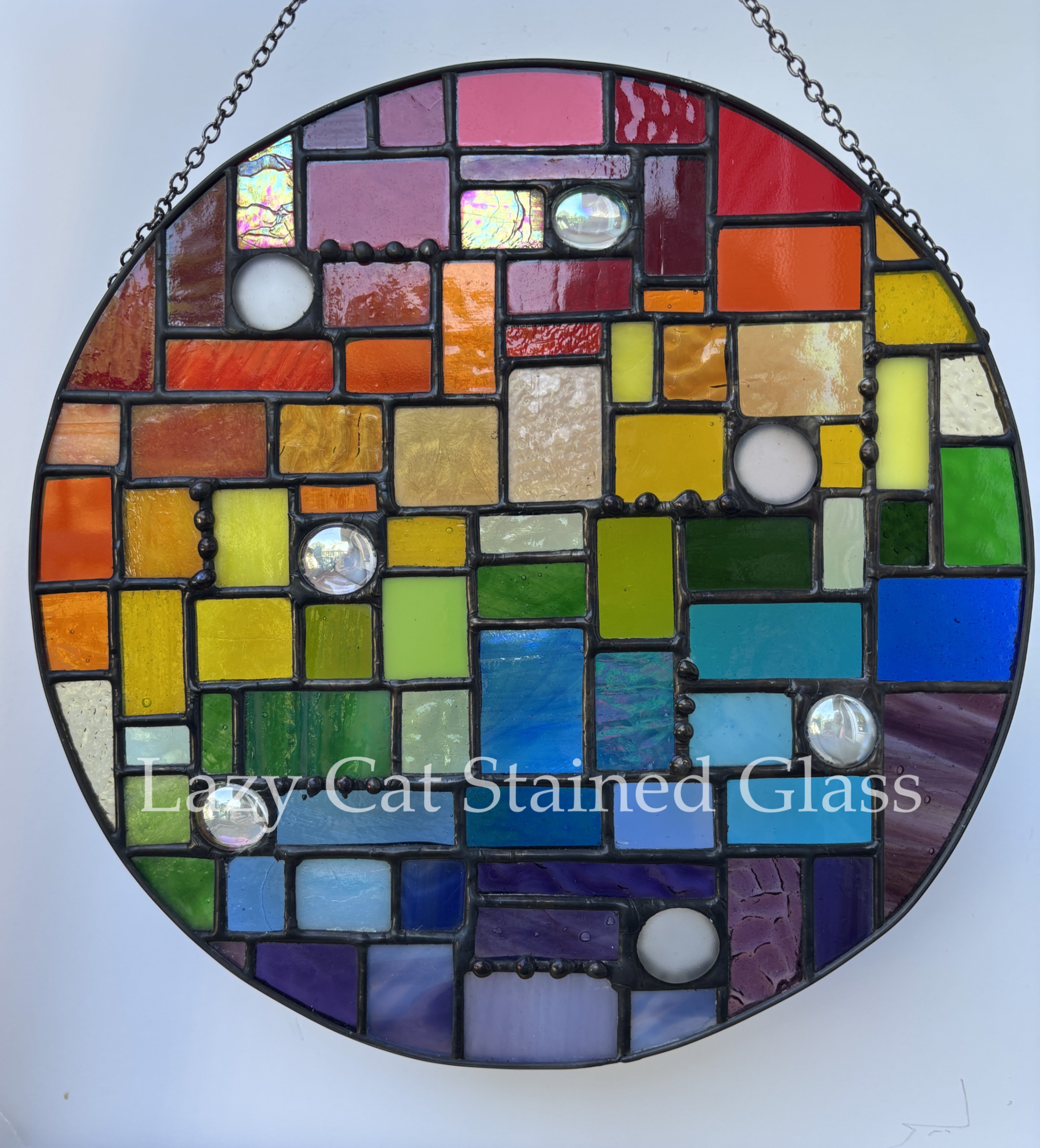 Chromatic Round - Stained Glass Panel – Lazy Cat Stained Glass